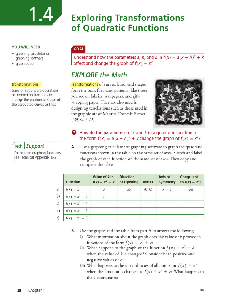 1.4 - Exploring Transformations of Quadratic Functions | PDF | Geometry | Mathematics