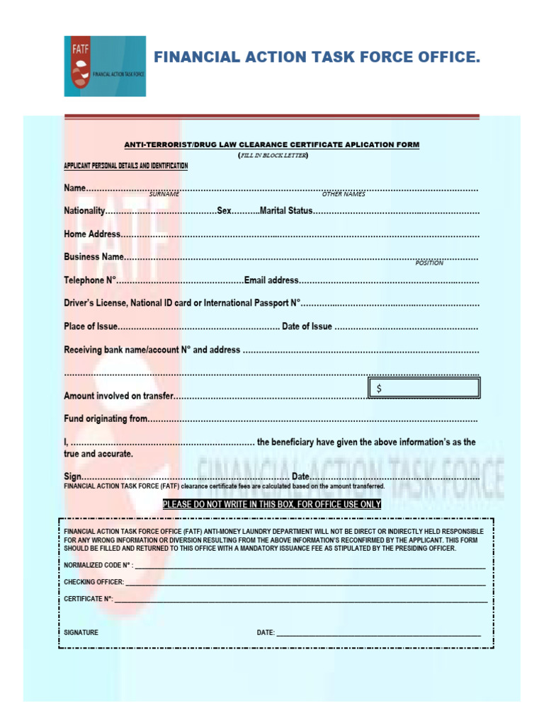 Fatf Clearance Certificate Application Form (2023 - 10 - 07 09 - 50 - 49 Utc) | PDF | Identity ...