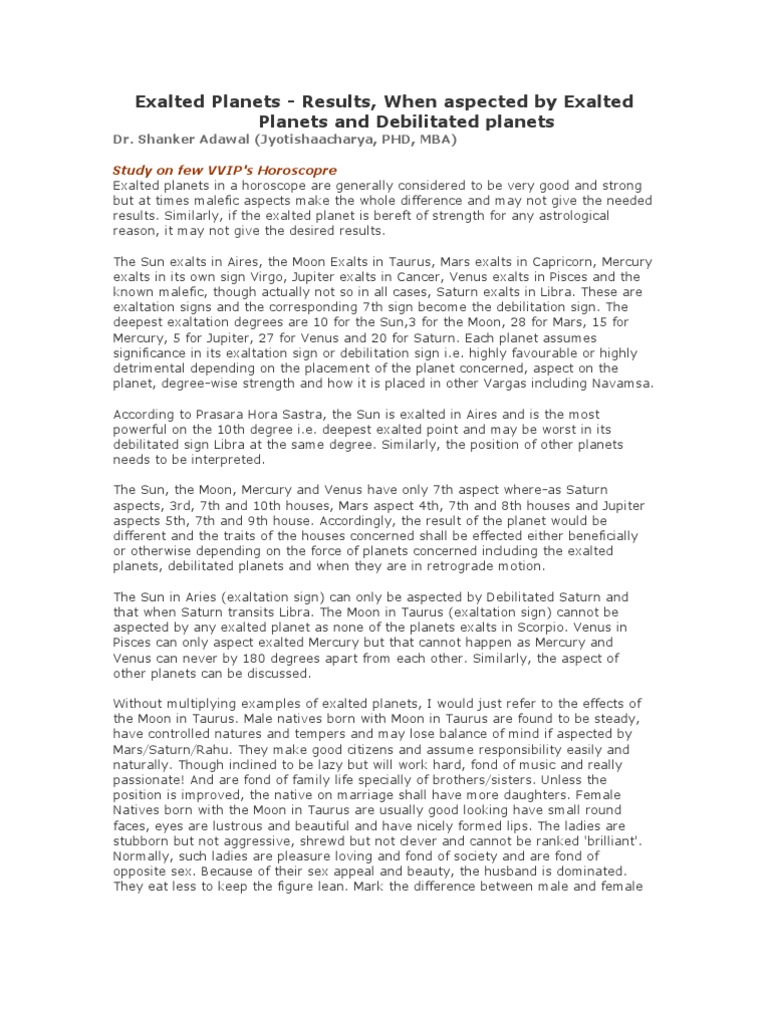 Exalted Planets - Results, When Aspected by Exalted Planets and ...