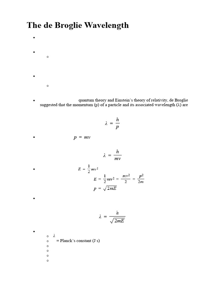 De Broglie Wavelength and Momentum | PDF | Electron | Momentum