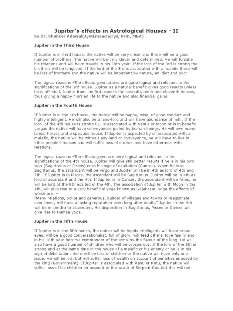 Jupiters Effects In Astrological Houses Ii Pdf Planets In