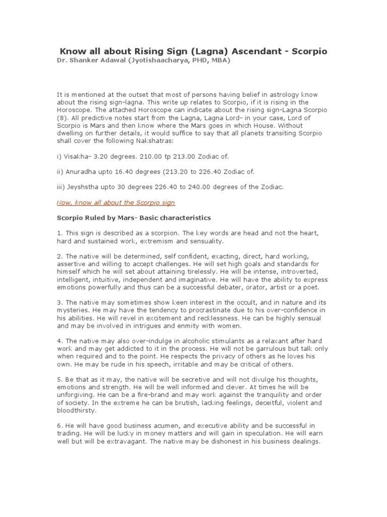 Know All About Rising Sign (Lagna) Ascendant - Scorpio | PDF | Horoscope | Zodiac