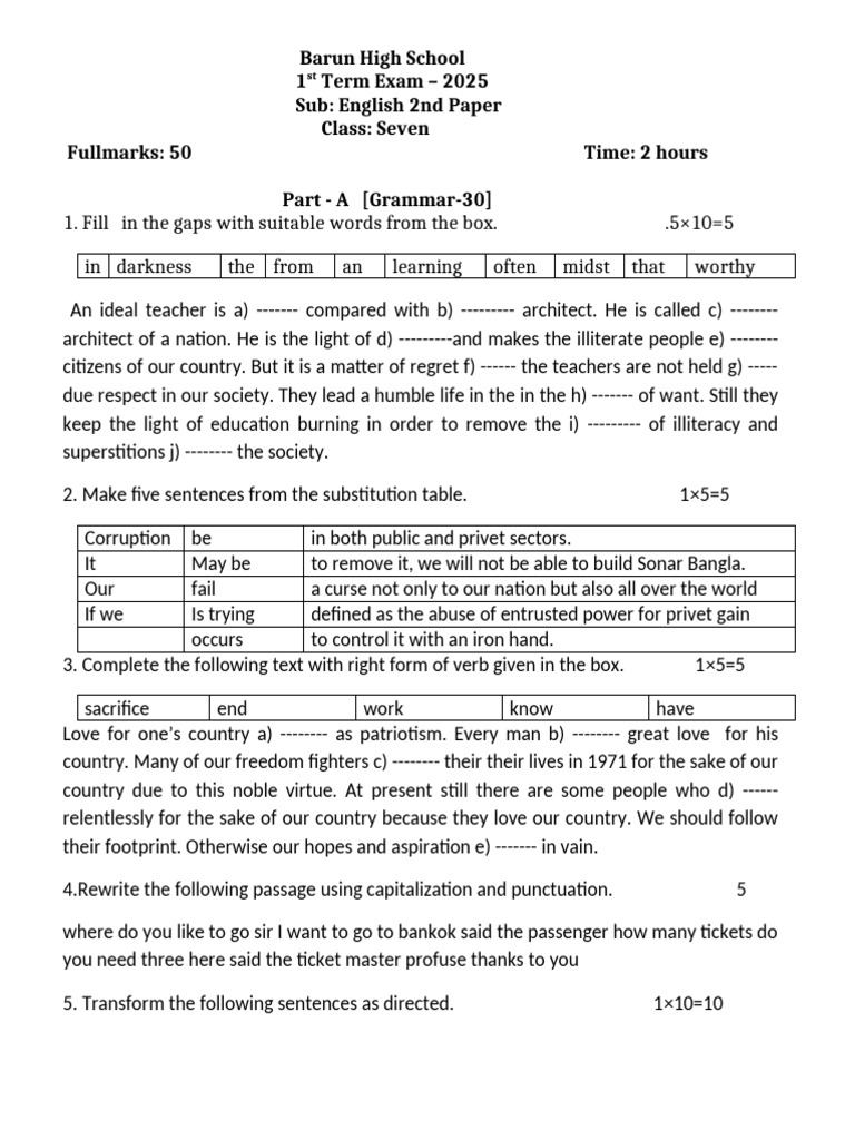Class - 8 English 2nd Paper | PDF