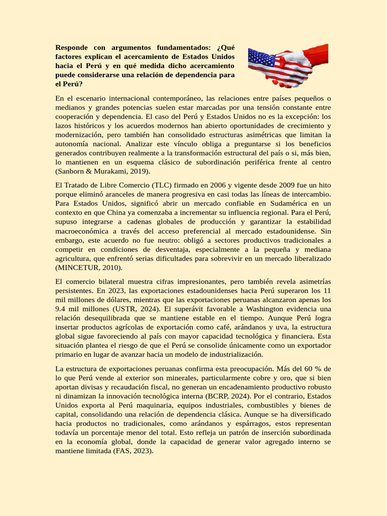 Qué Factores Explican El Acercamiento de Estados Unidos Hacia El Perú y ...