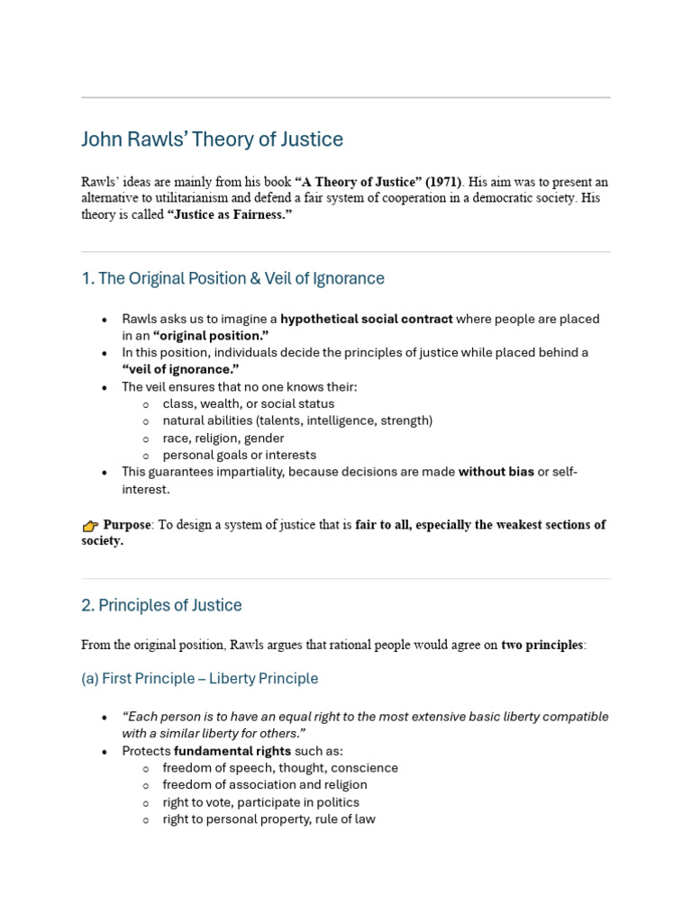 John Rawls' Justice as Fairness Explained | PDF | Justice | Crime ...