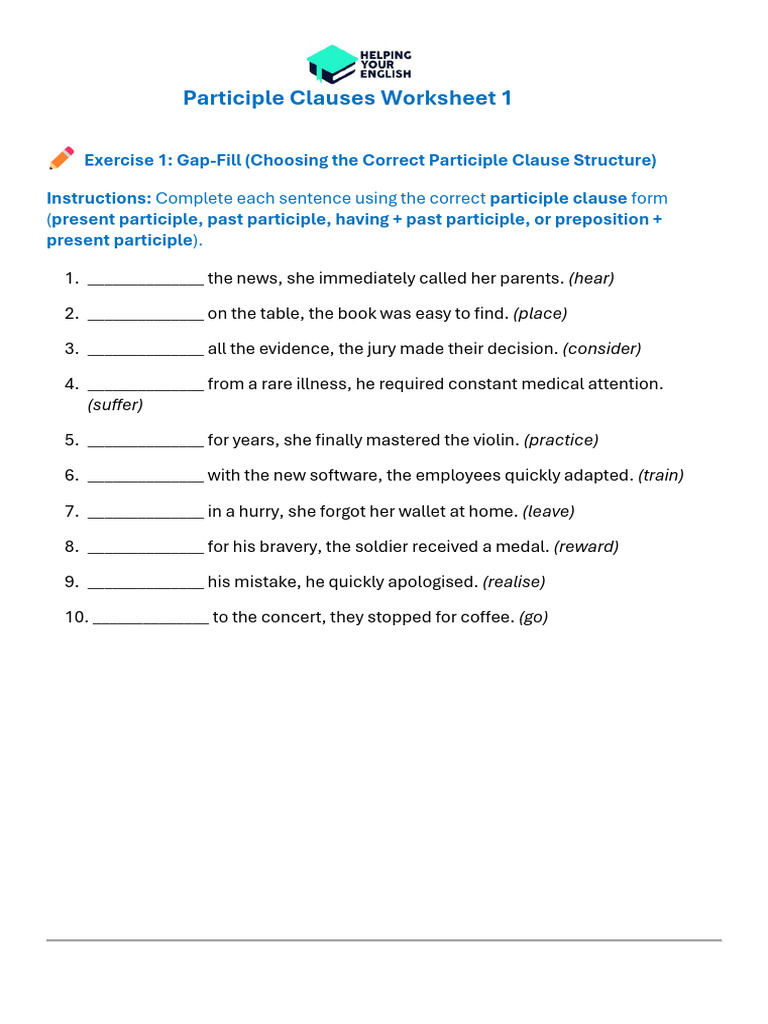 Participle Clauses Worksheet Exercises | PDF | Chess Theory | Chess