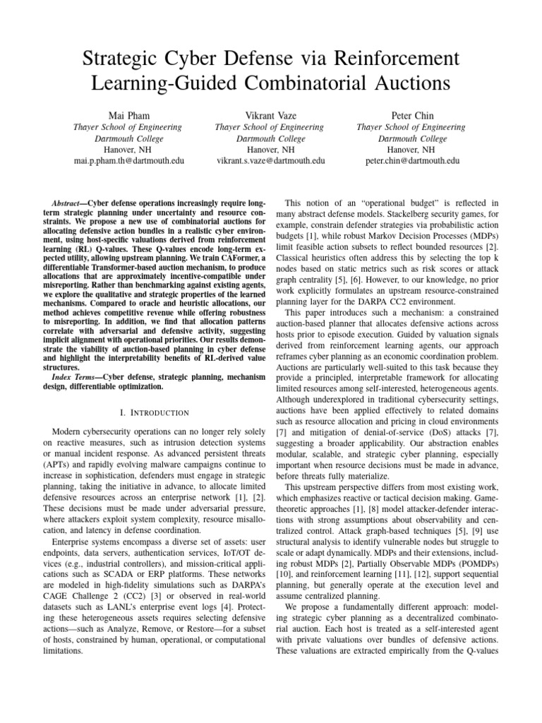 Cyber Defense with RL Combinatorial Auctions | PDF | Computer Security ...