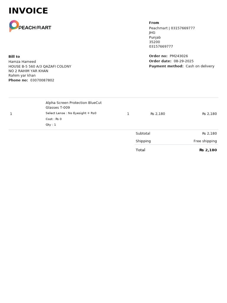 Daraz Invoice Format Example | PDF