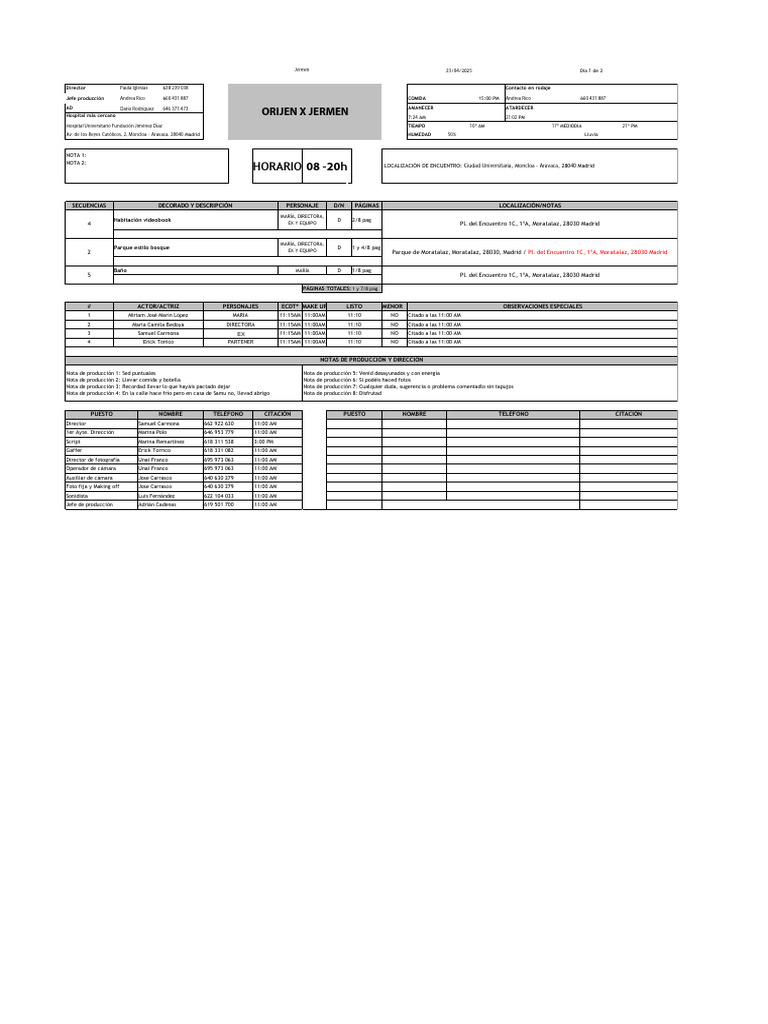 Plan de Rodaje: Producción Audiovisual | PDF