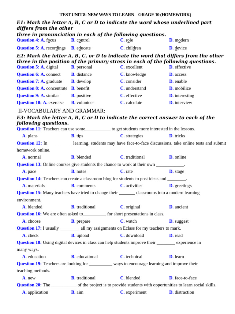 Grade 10 Homework: Learning Strategies | PDF | Educational Technology ...