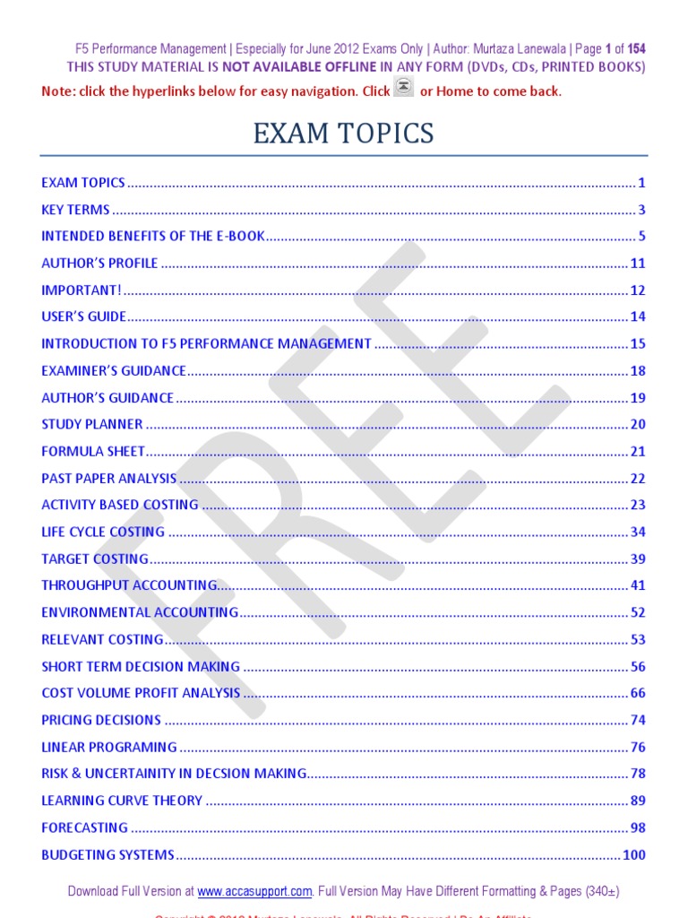 ACCA F5 Performance Management Exam Focused Study Text Book | PDF | E Books | Copyright Infringement