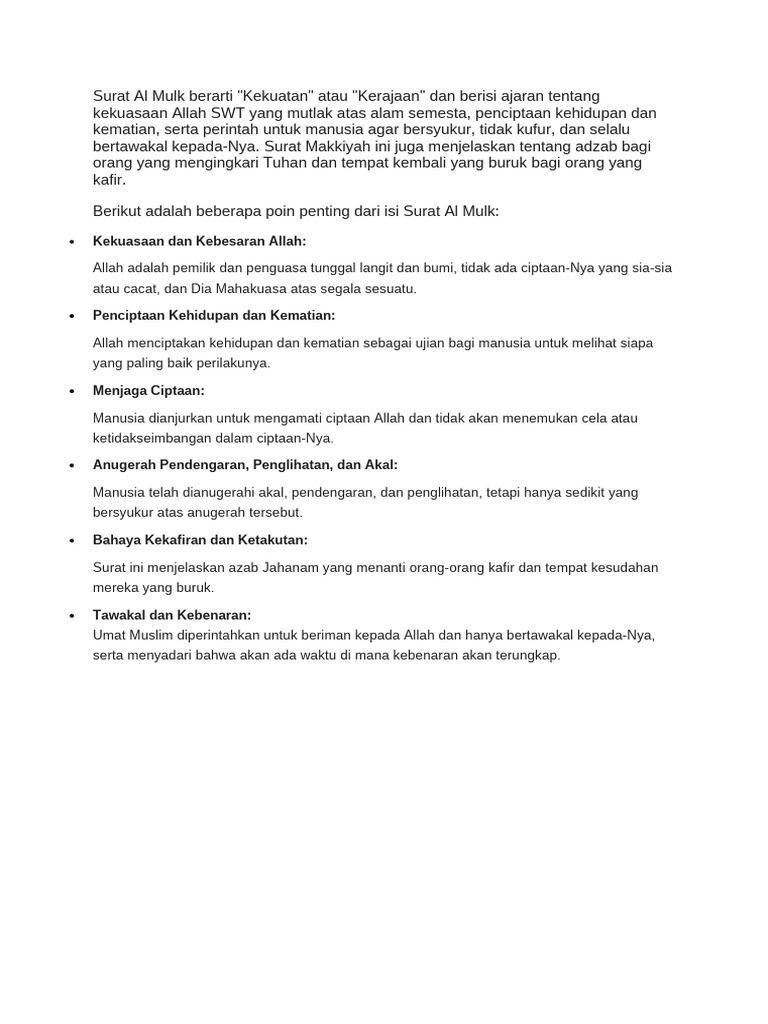 Ajaran Utama Surat Al Mulk | PDF