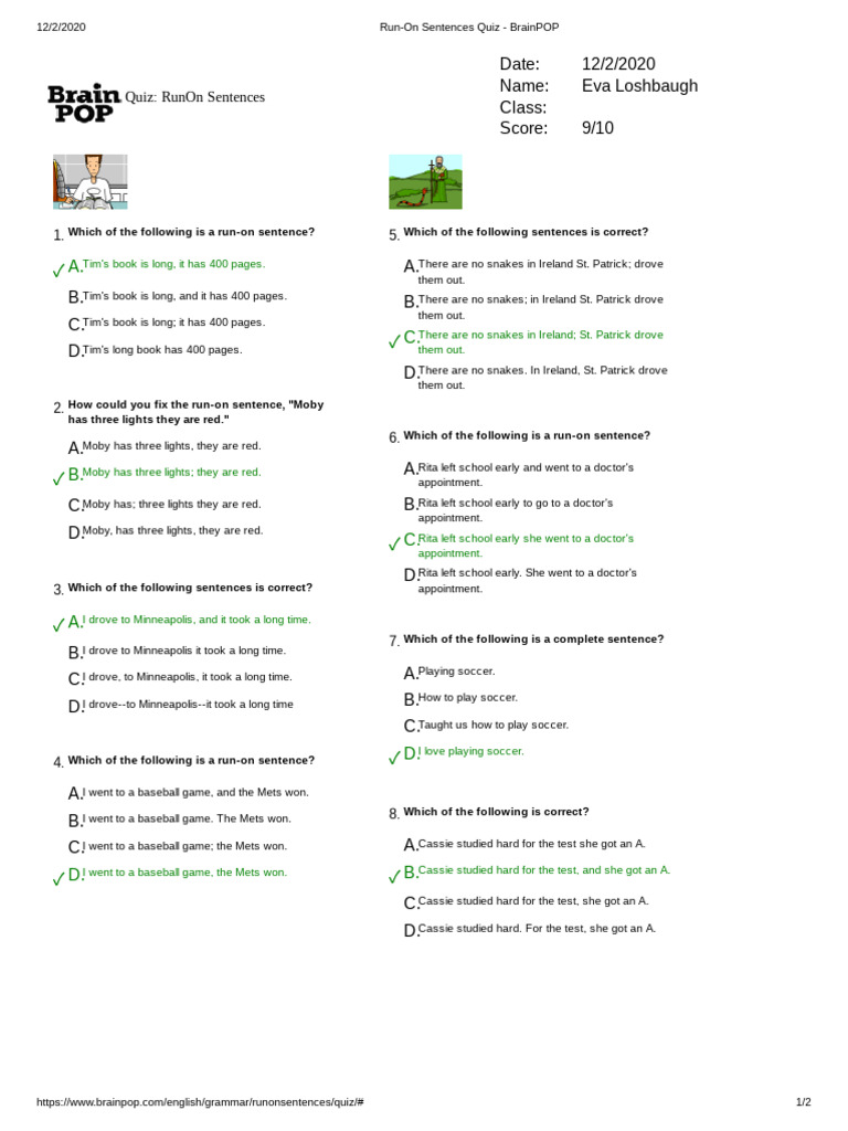 Run-On Sentences Quiz Results | PDF | Chess Theory | Chess