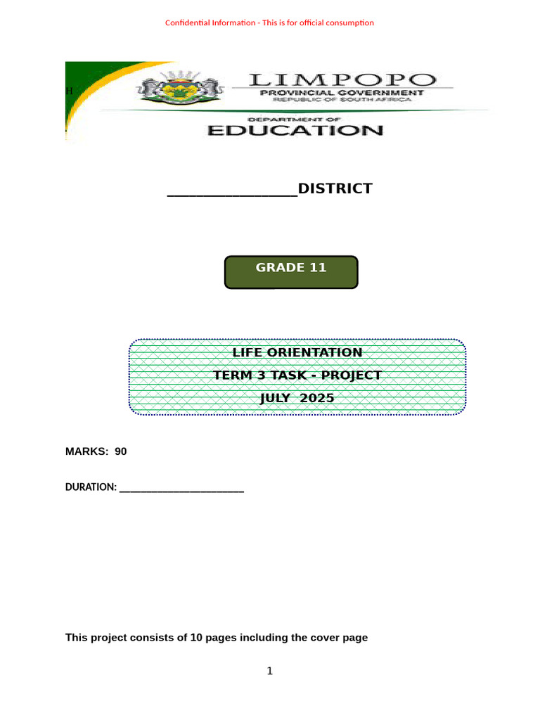 Grade 11 Life Orientation Project Guide | PDF | Behavior | Adolescence
