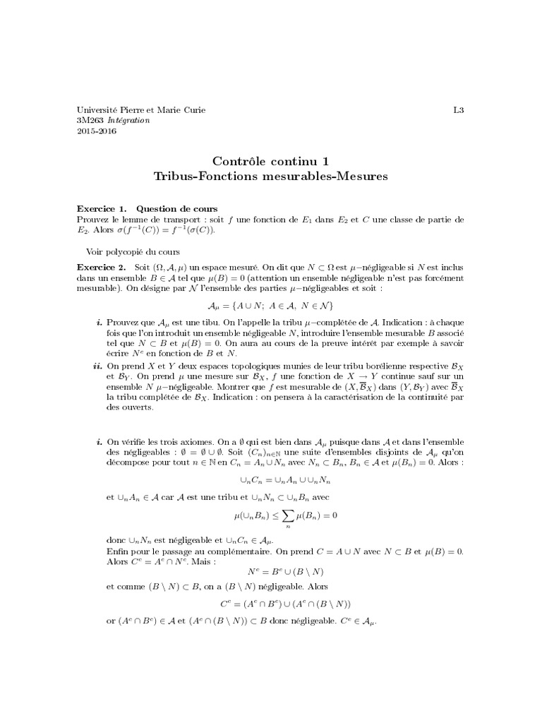 Upmc - FeuilleCC1 - Solution | PDF | Limite (mathématiques) | Inclusion ...