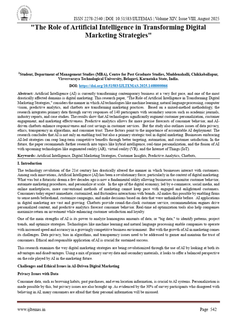 The Role of Artificial Intelligence in Transformin | PDF | Artificial ...
