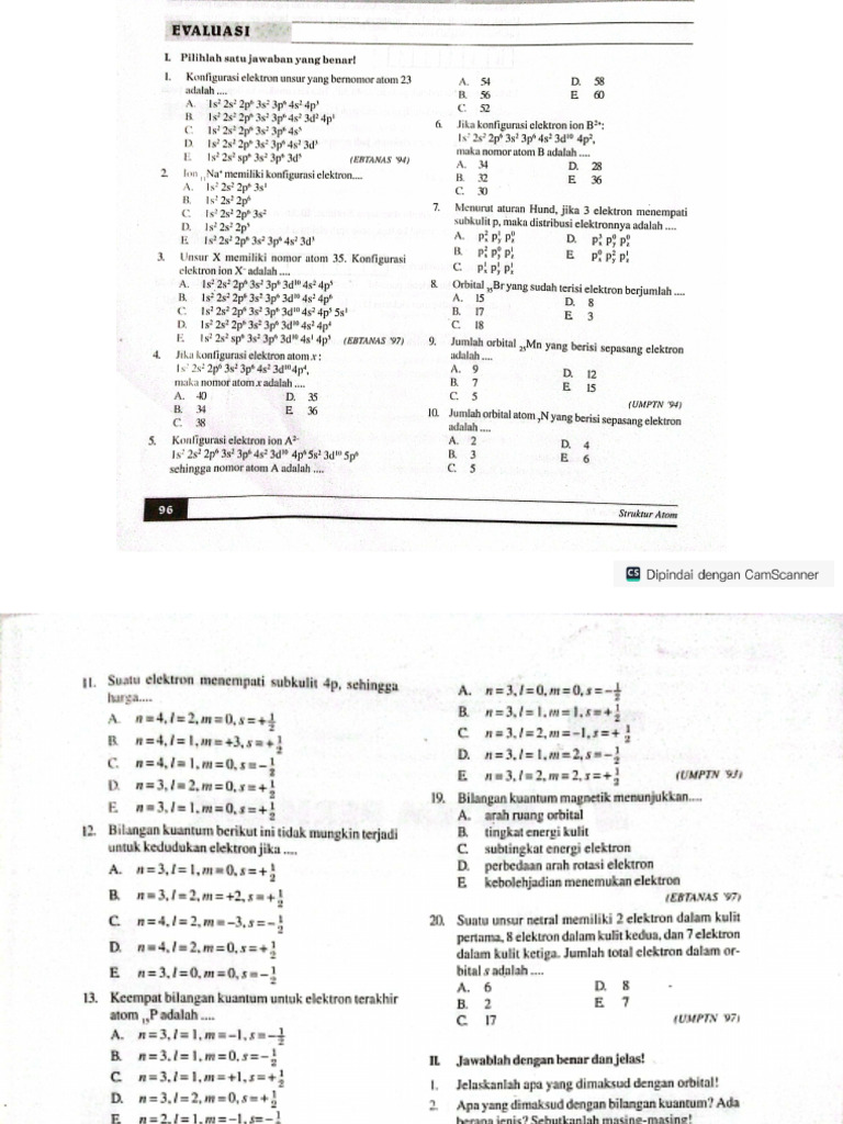 Bilangan Kuantum Dan Konfigurasi Elektron | PDF