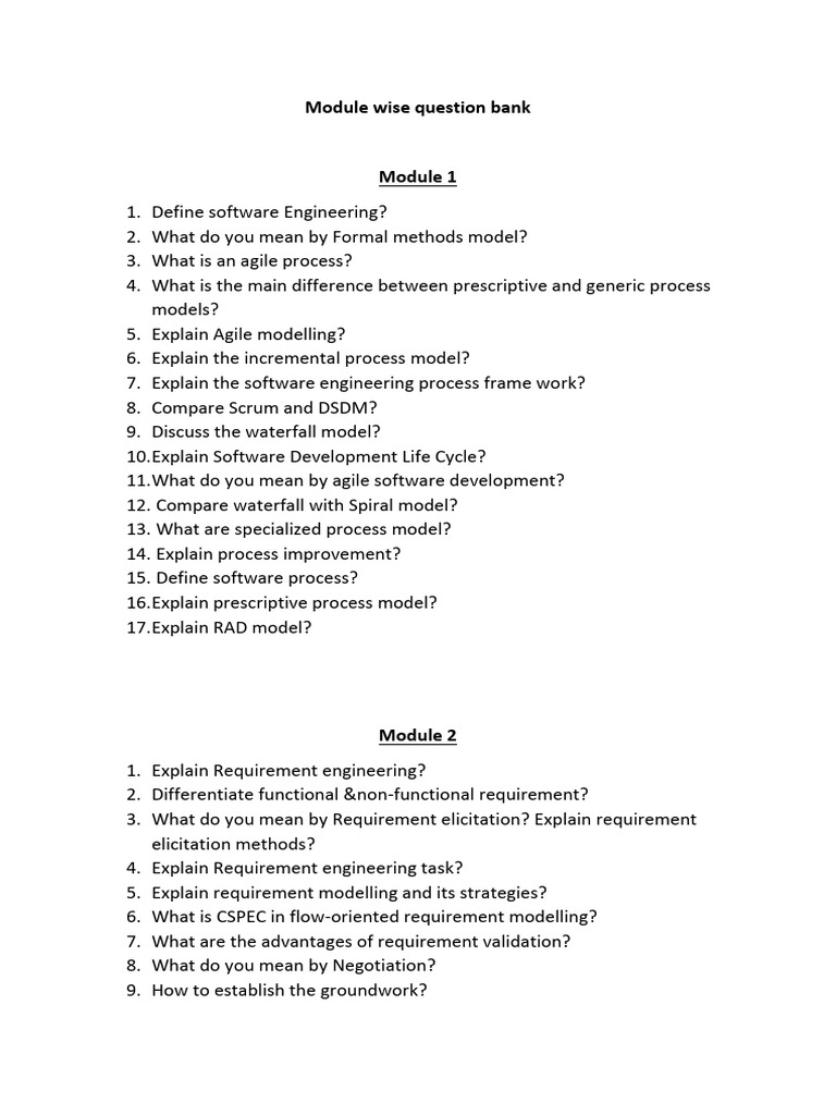 Module Wise Question Bank (SE) | PDF | Software Testing | Software ...