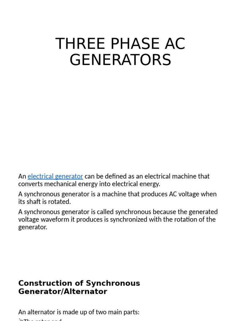 Three-Phase AC Generator Overview | PDF | Electric Generator | Power ...