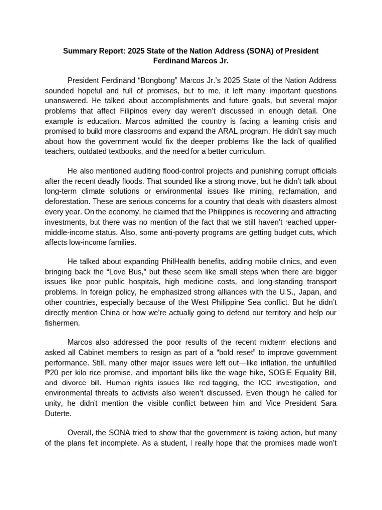 SONA 2025 Summary Report | PDF | Philippines