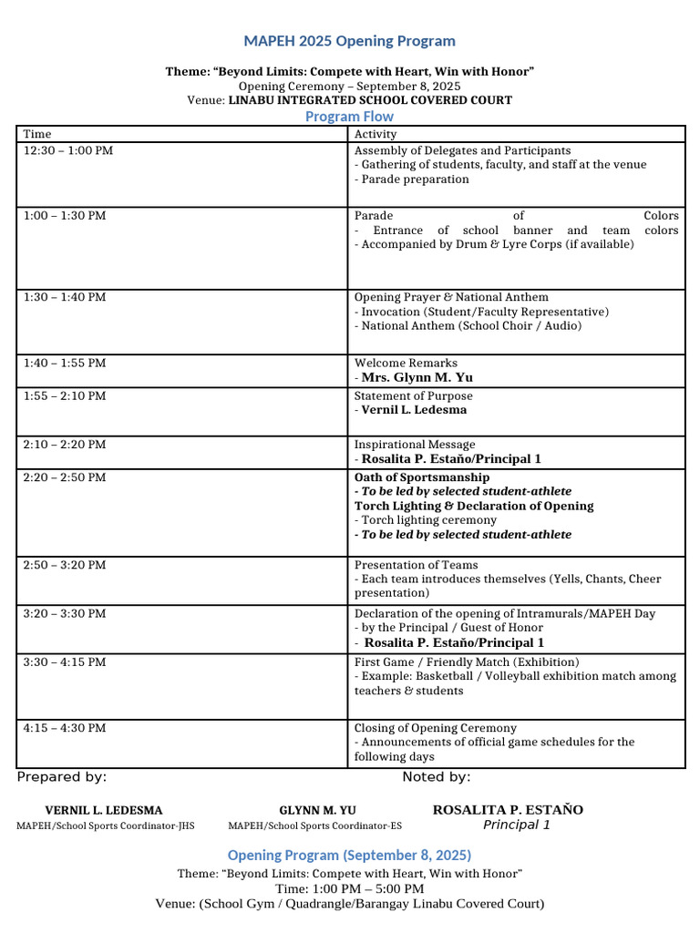 Intramurals 2025 Opening Program Table | PDF | Sports