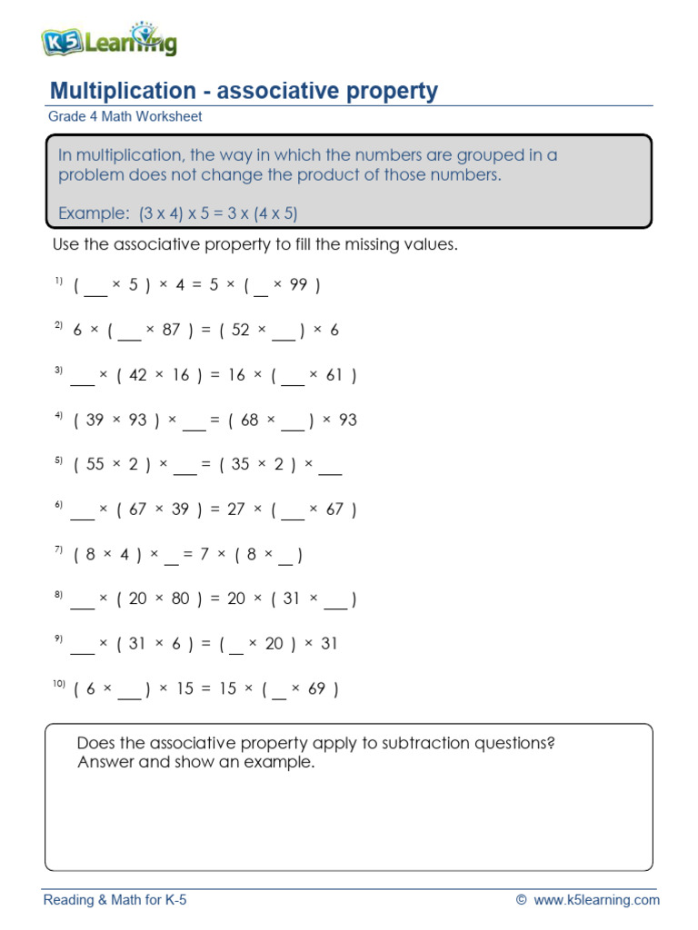 Grade 4 Multiplication Associative Property B | PDF