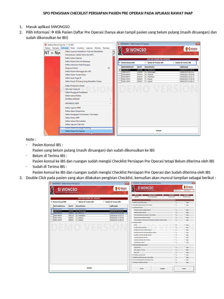 Checklist Persiapan Pasien Pre Operasi | PDF