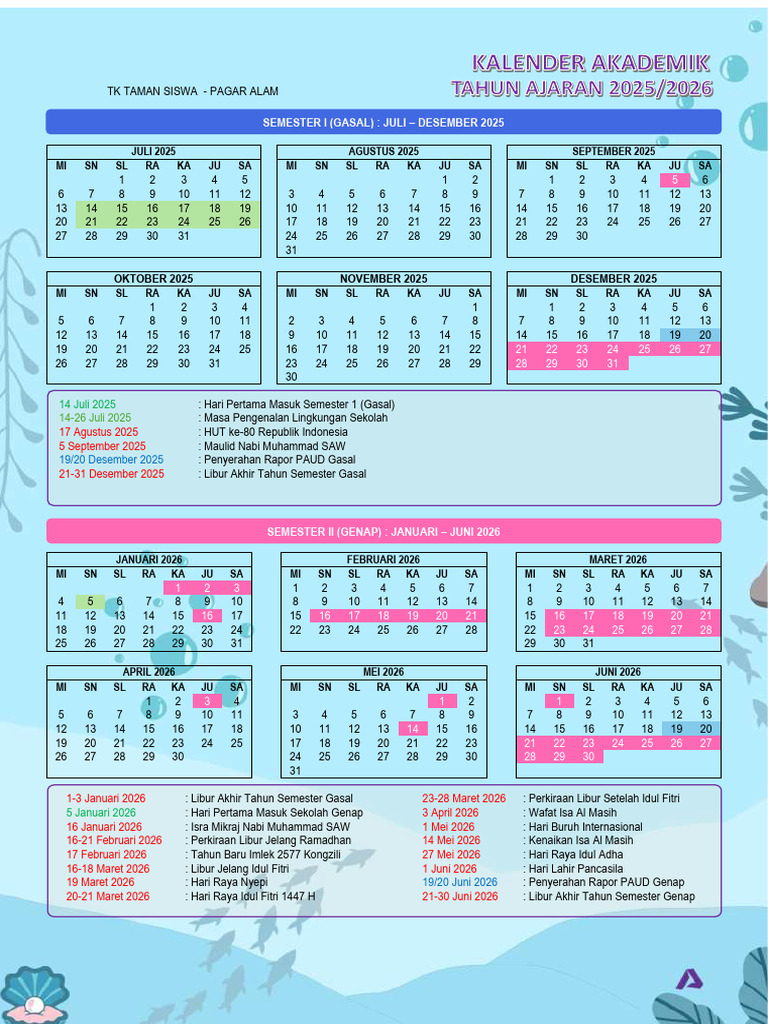 Kalender Akademik TK Taman Siswa 2025-2026 | PDF