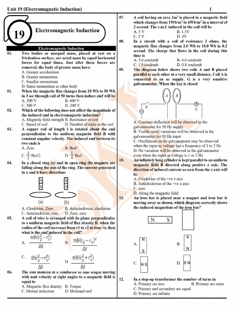 Eelectromagnetic Induction Worksheet SKN 2025 | PDF