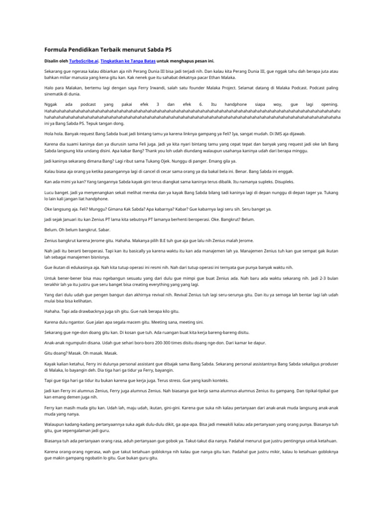 Formula Pendidikan Terbaik Menurut Sabda PS | PDF