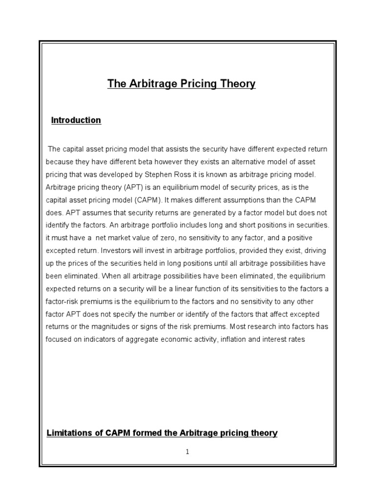Understanding Arbitrage Pricing Theory | PDF | Capital Asset Pricing ...