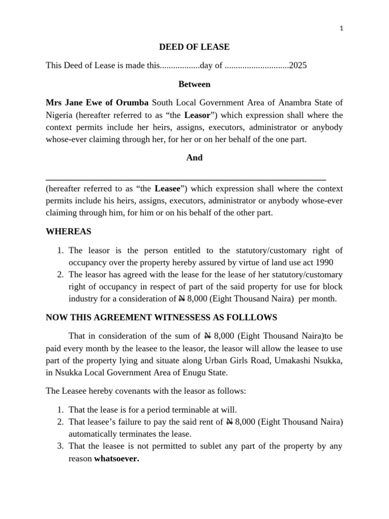 Lease Agreement for Block Industry | PDF | Lease | Natural Resources Law