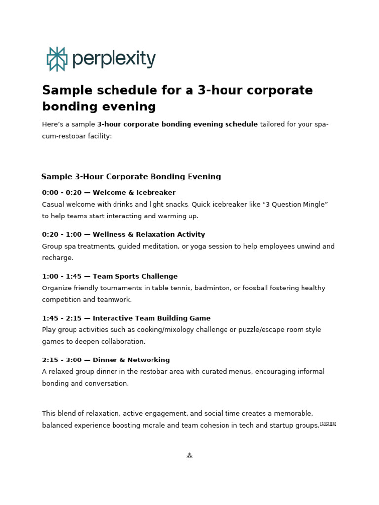 Sample Schedule For A 3-Hour Corporate Bonding Eve | PDF