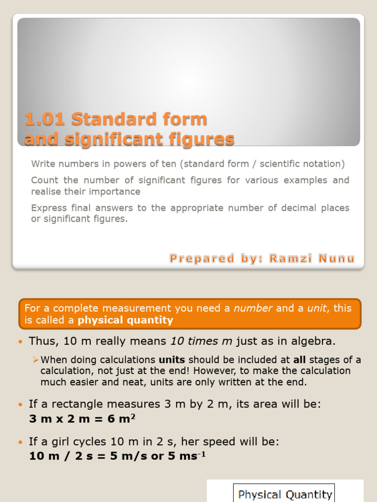 1.01 Standard Form and Significant Figures | PDF | Significant Figures ...