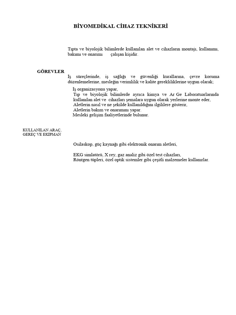 Biyomedikal Cihaz Teknikeri. | PDF