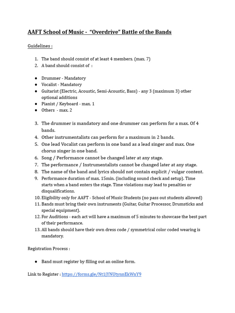 Battle of the Bands Judging Criteria | PDF | Musical Instruments