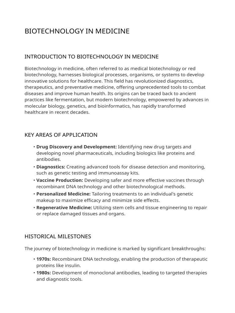 Biotechnology in Medicine Overview | PDF