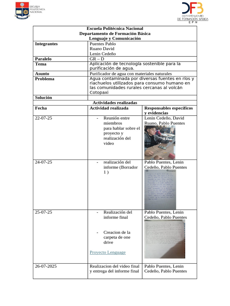Proyecto Lenguage | PDF | Agua | Filtración