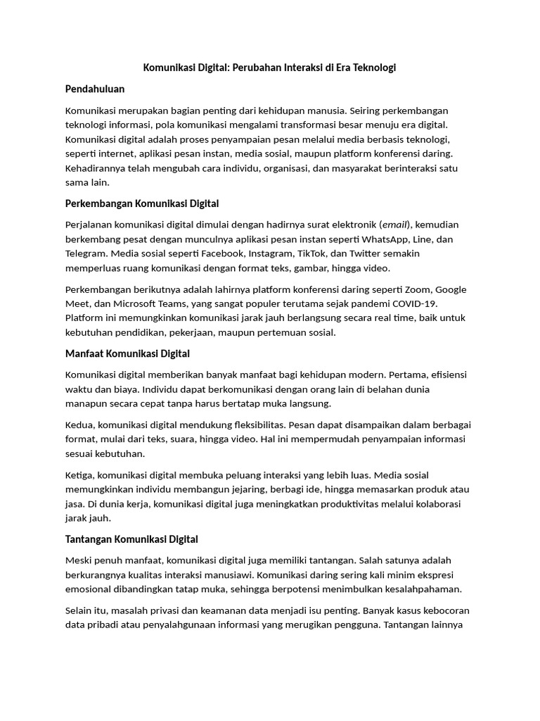 Komunikasi Digital Perubahan Interaksi Di Era Teknologi | PDF