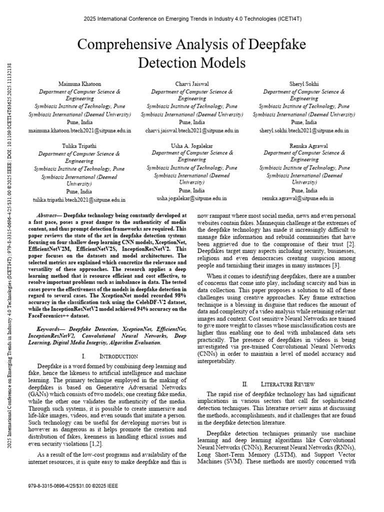 Comprehensive Analysis of Deepfake Detection Models | PDF | Machine ...