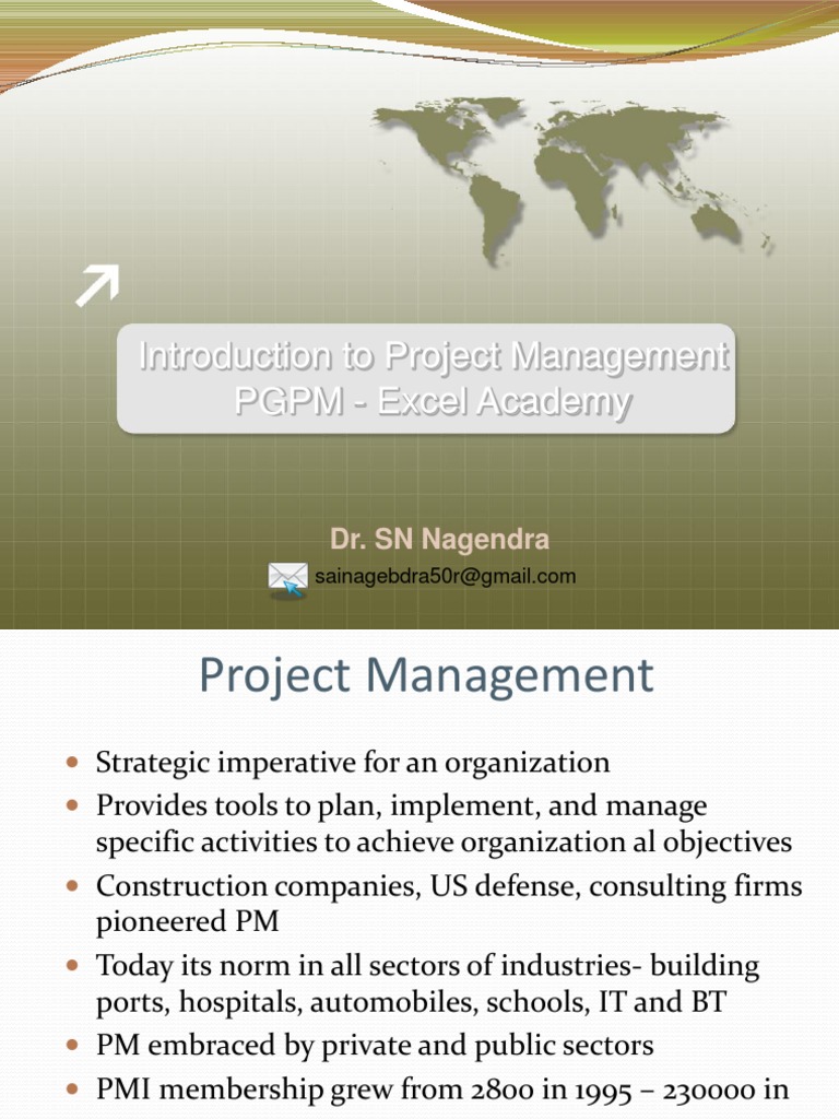 Introduction To Project Management PGPM - Excel Academy: Dr. SN ...