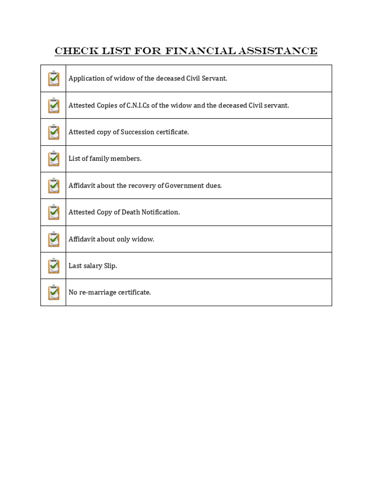 Check List For Financial Assistance | PDF