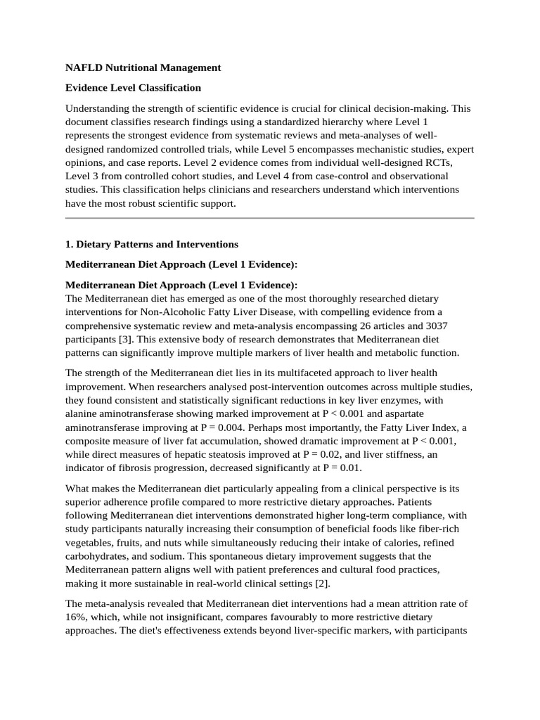 NAFLD Nutritional Management Insights | PDF | Mediterranean Diet ...