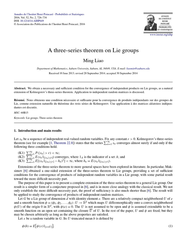 Three-Series Theorem for Lie Groups | PDF | Matrix (Mathematics ...