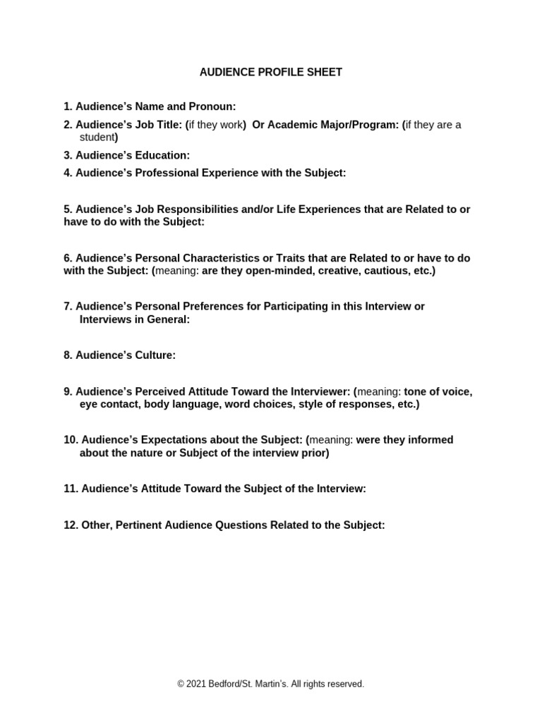 Audience Profile Sheet Template | PDF