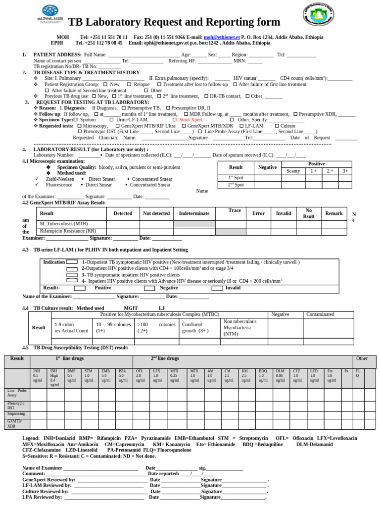 TB Laboratory Request Form | PDF | Tuberculosis | Medicine