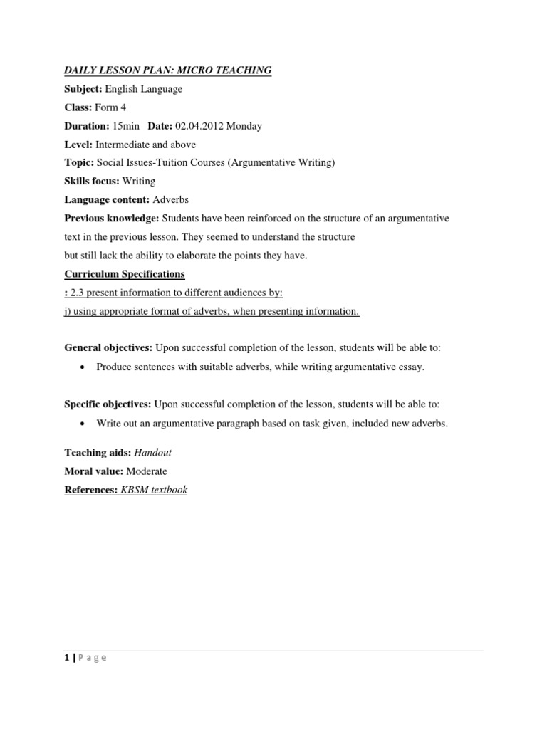 Micro Teaching Lesson Plan | PDF | Lesson Plan | Teachers