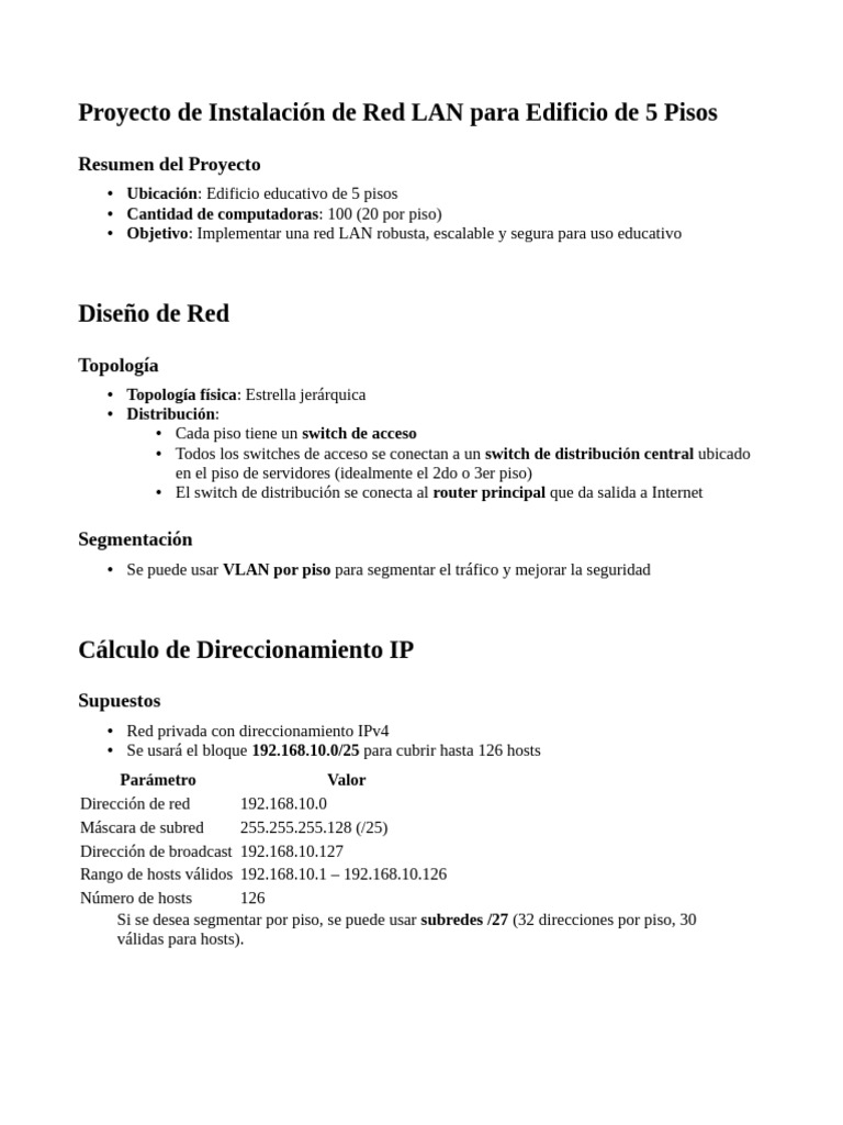 Instalación de Red LAN en Edificio Educativo | PDF | Dirección IP | Red ...