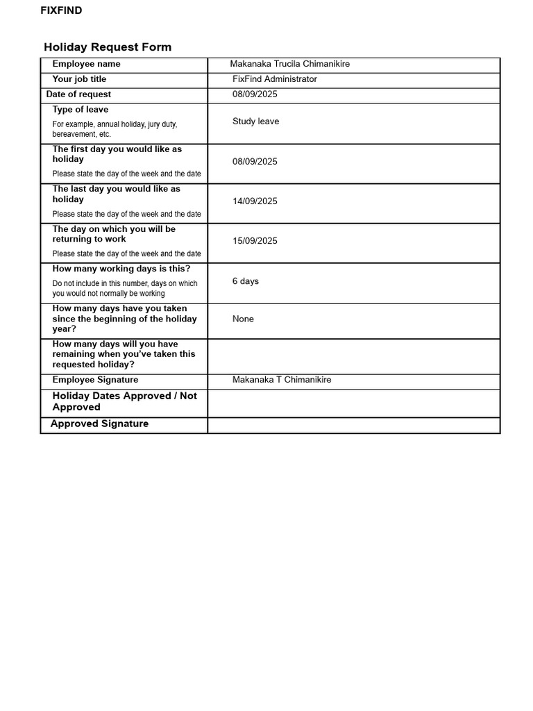 Holiday Request Form. | PDF