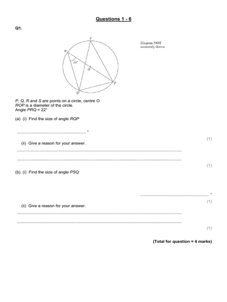 Year 11 Circle Theorems Exam Style Questions | PDF | Elementary ...